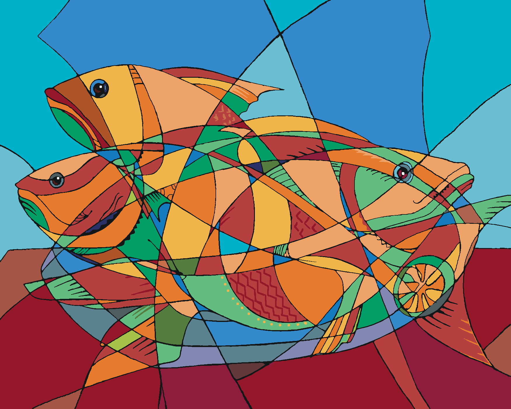 Malen nach Zahlen - ABSTRAKTE KUBISCHE FISCHE – ZUTY DE